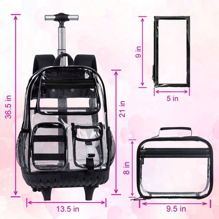 Rolling Clear Backpack For Women, Heavy Duty PVC Transparent Wheeled ...