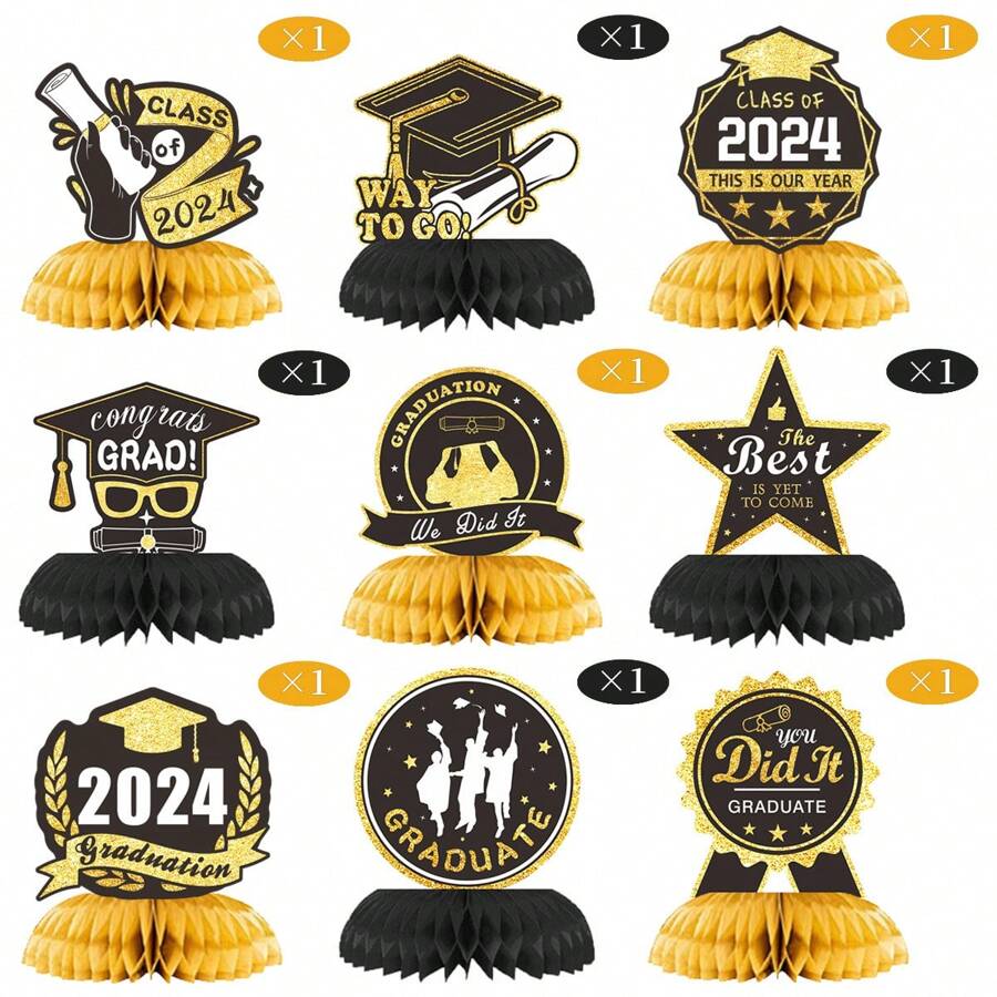 9 PCS Graduation Decorations Class Of 2024 Congrats Grad Honeycomb ...
