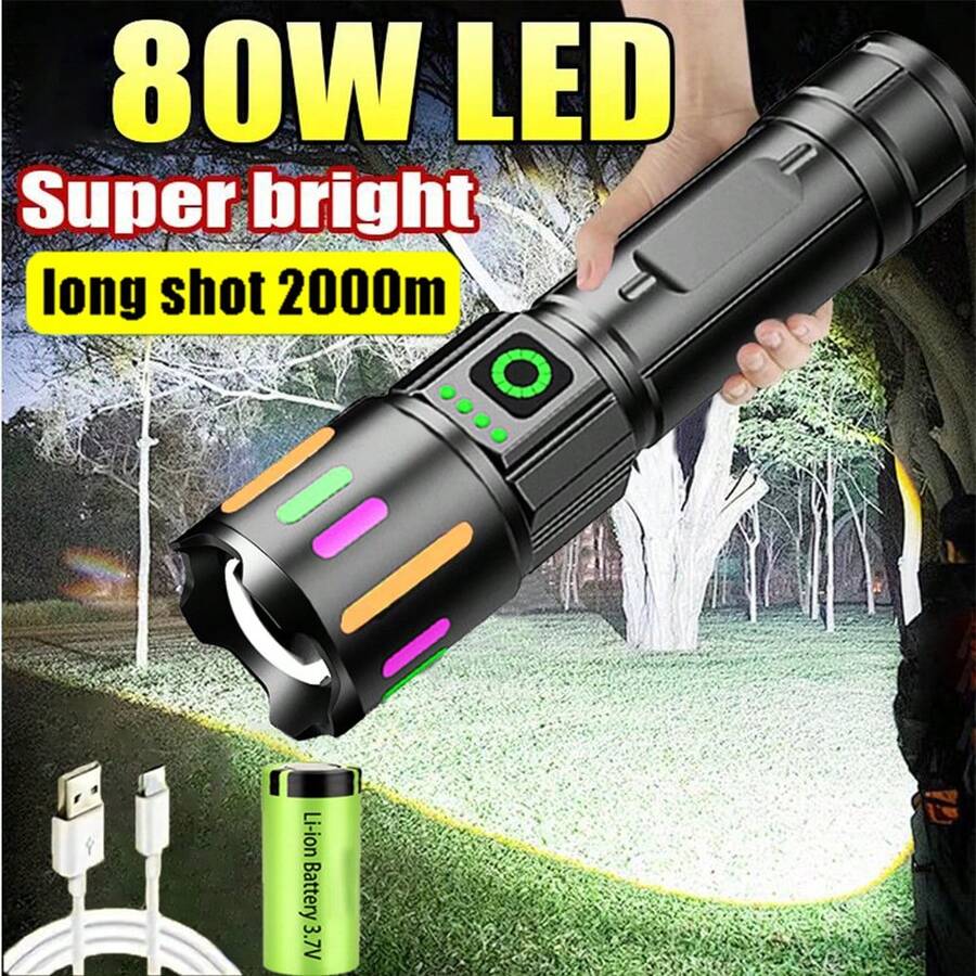 High Lumens LED Flashlights Type-C Rechargeable LED Torch Ultra ...