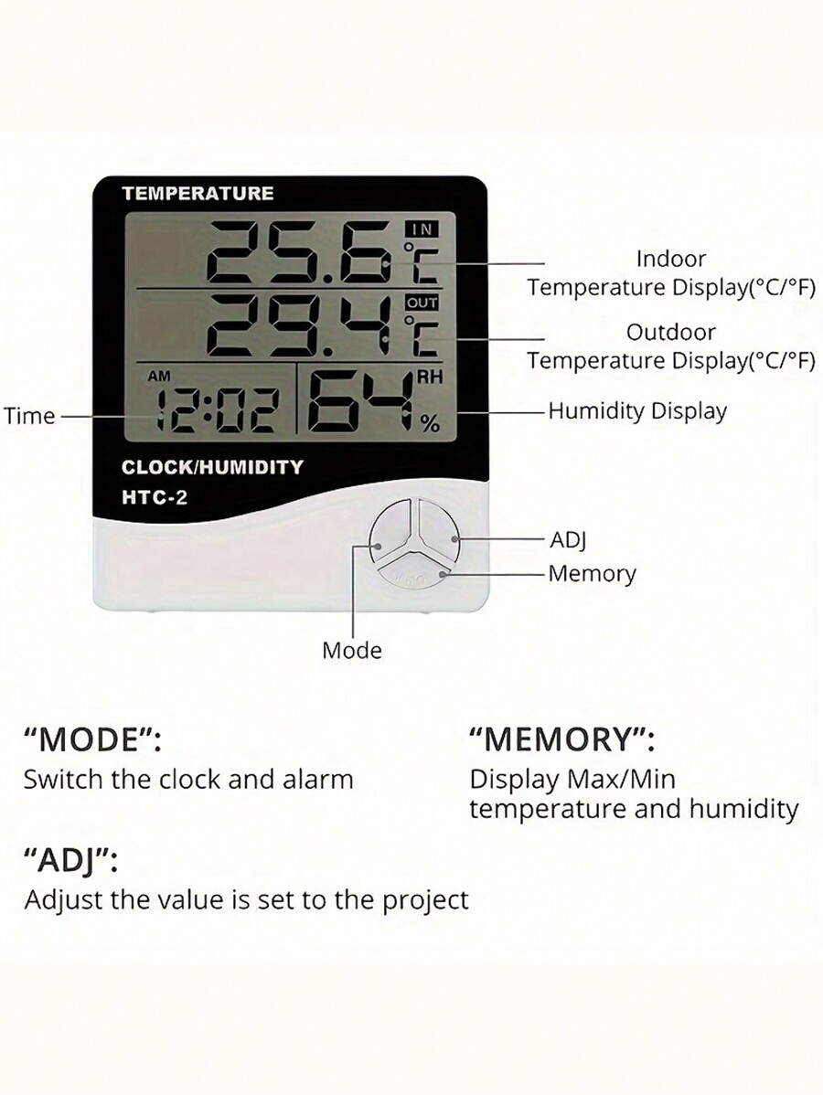 Indoor And Outdoor Temperature And Humidity Meter Alarm Clock, Creative ...