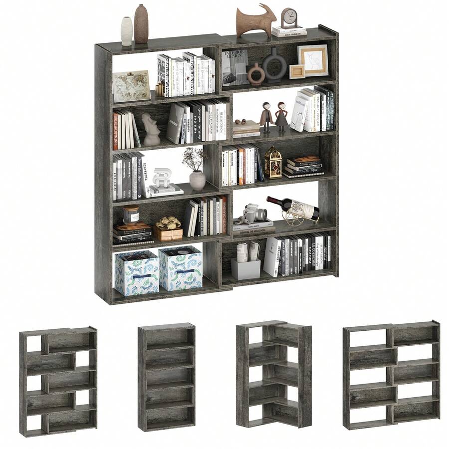 YITAHOME Rotating Bookshelf 5 Tier Deformable Corner Bookcase Book ...