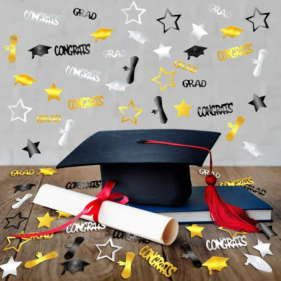 600Pcs Black Gold And White Graduation Confetti 2024 - Congrats Grad ...