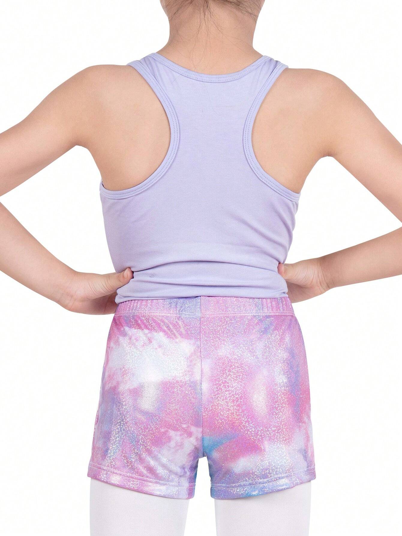 Young Girl Gymnastic Shorts Shiny Metallic Spandex Shorts For Ballet ...