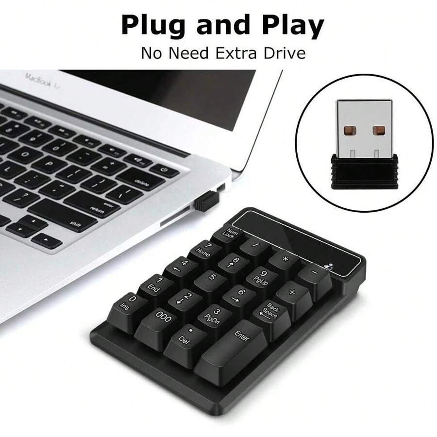 Portable Number Pad Mini USB 2.4GHz 19-Key Financial Accounting Numeric ...