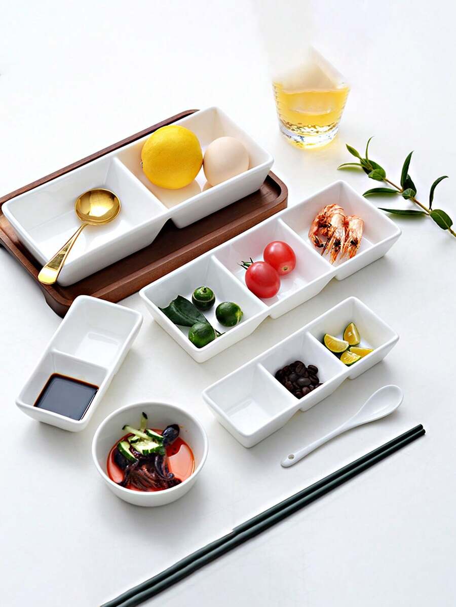 1pc Three-Compartment Dish Seasoning Dish Dipping Dish Vinegar Dish For ...