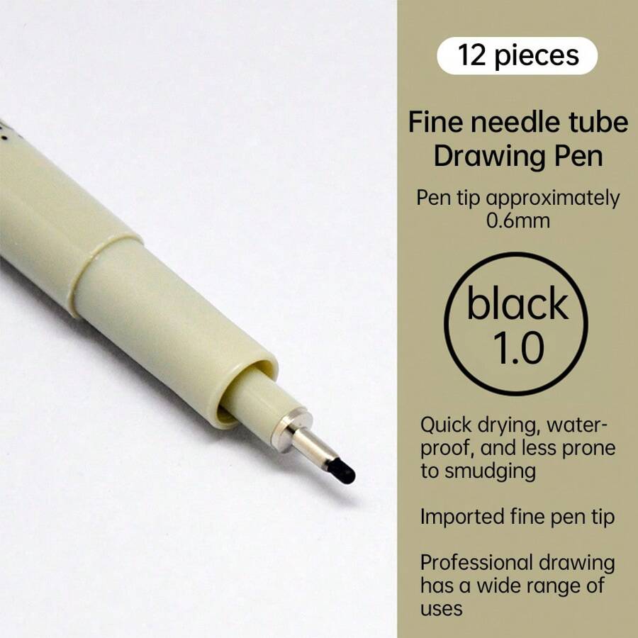 12 Needle Tube Pens, Art Waterproof Hook Pens, Hand Drawn Edge Tracing ...