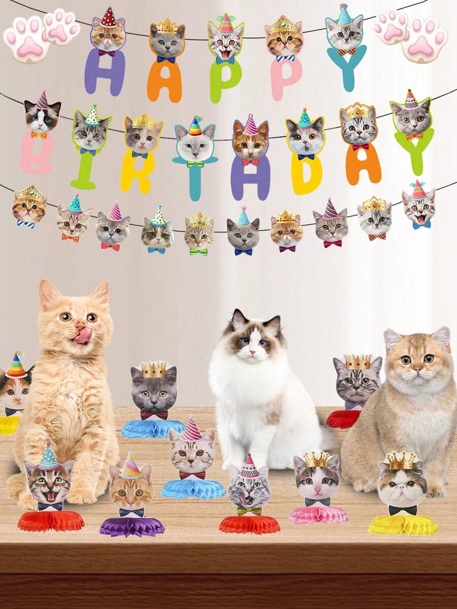 Cat Themed Birthday Party Supplies And Decorations, Including Happy ...