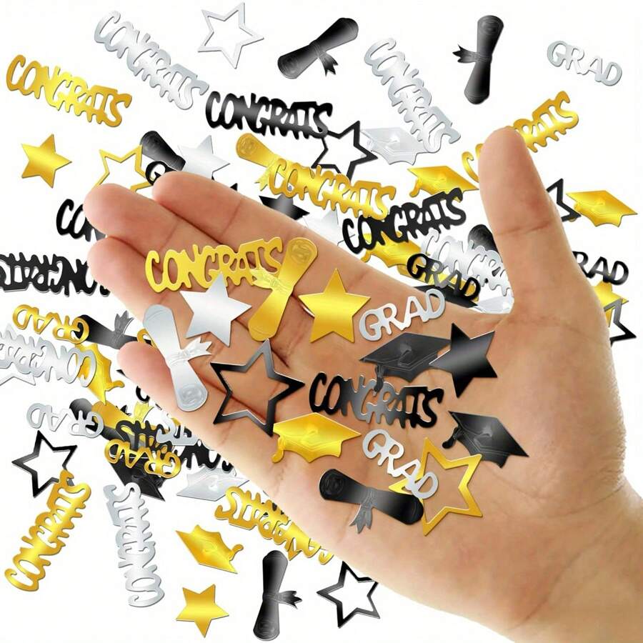 600Pcs Black Gold And White Graduation Confetti 2024 - Congrats Grad ...