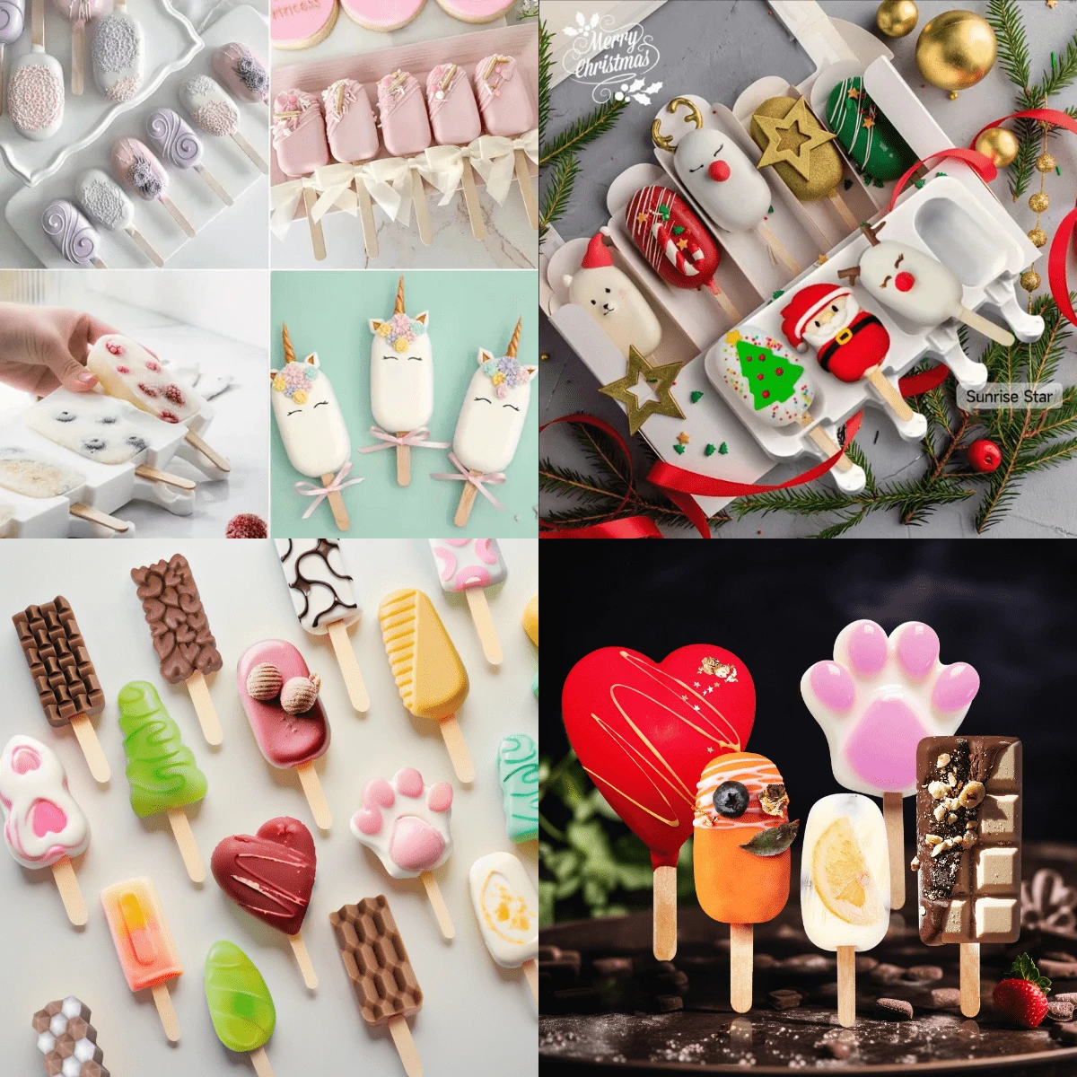 1 Set Of 3pcs 4-Cavity Oval, 3-Cavity Heart-Shaped Silicone Popsicle ...