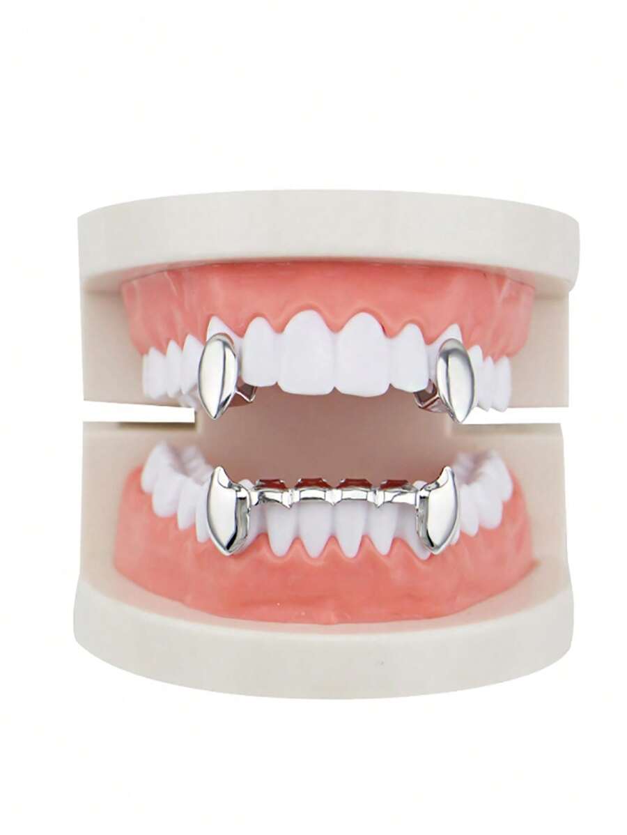 Vampire Dracula Teeth Grillz 2pcs Single Fangs And 6 Bottom Grillz Set ...