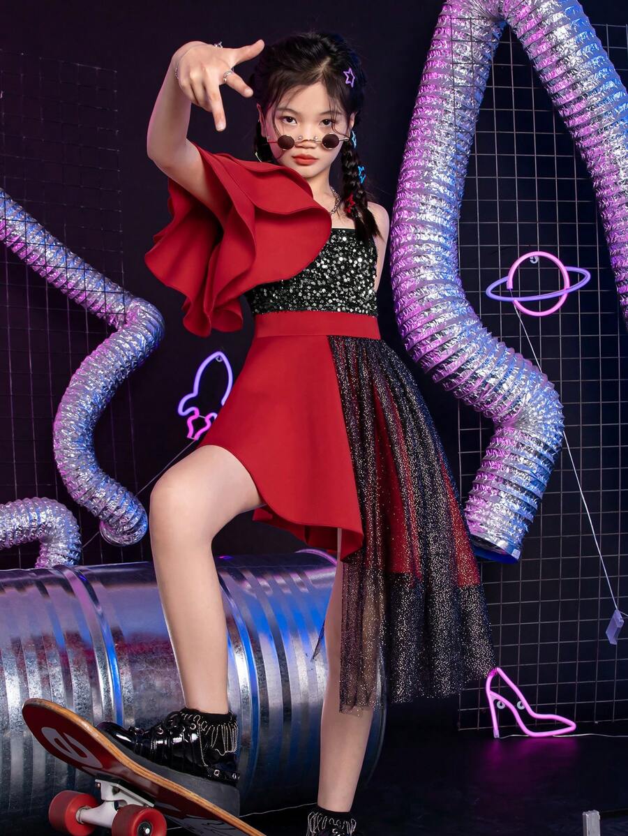 Tween Girls Catwalk Dress Model Show Birthday Party Outfit Jazz Dance ...