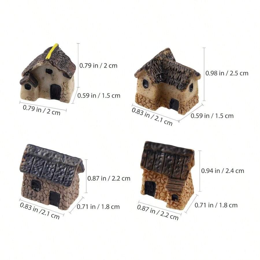 Set Of 8 Resin Garden House Ornaments Miniature Stone Houses, Villa ...