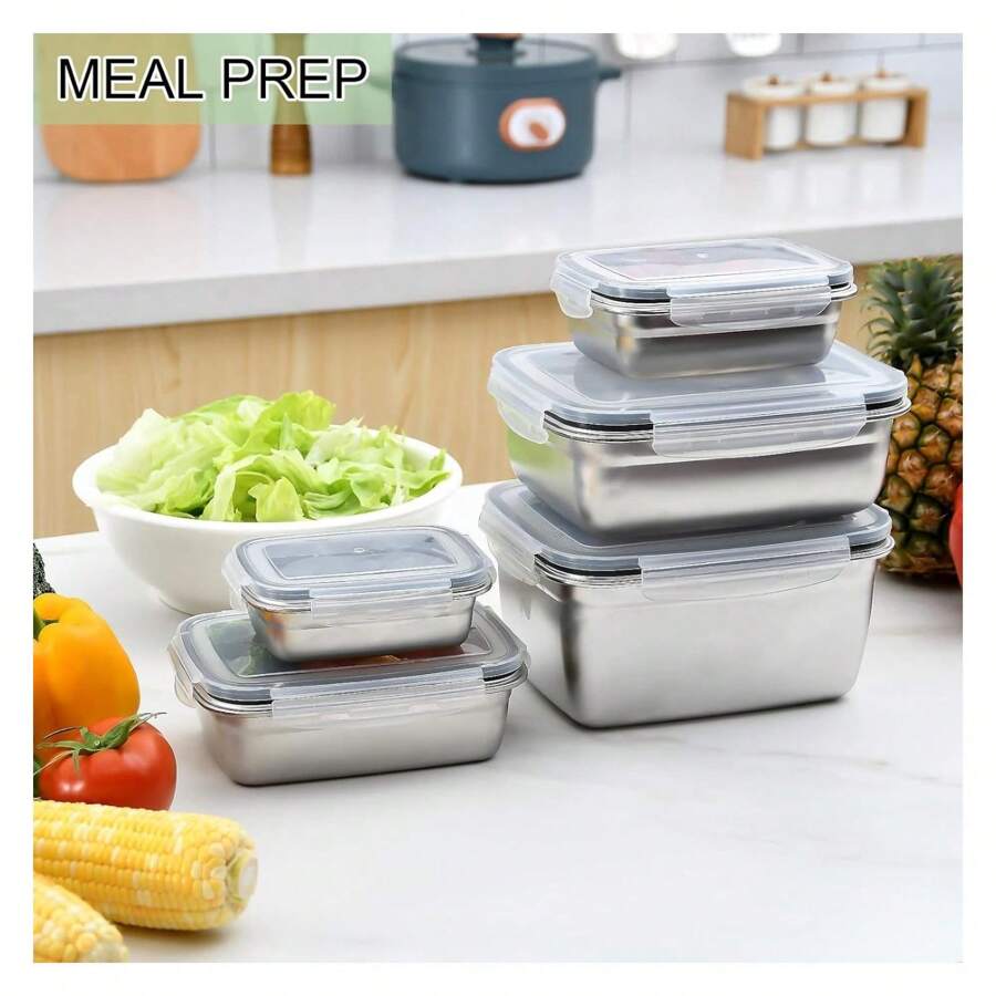 Stainless Steel Food Storage Containers, Airtight Lids, Set Of 5 ...