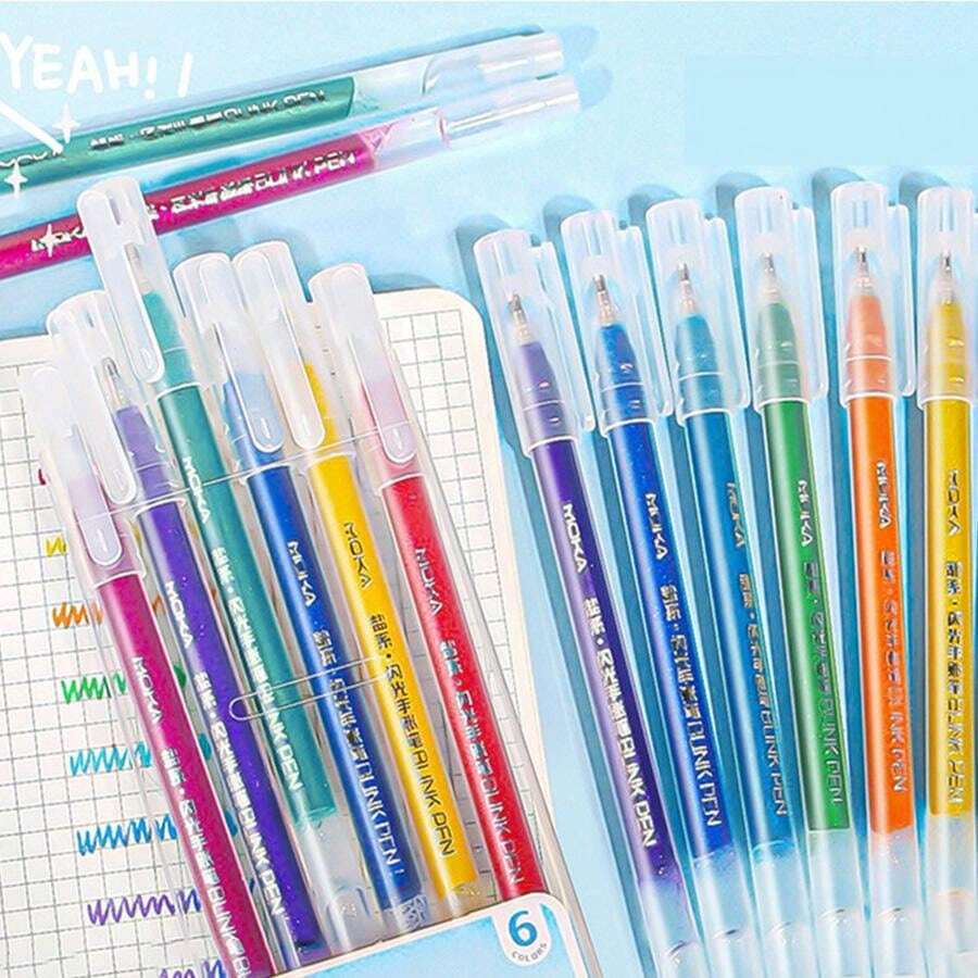 6pcs/Box Glitter Highlighter Pens For Bullet Journaling, Drawing, Gel ...