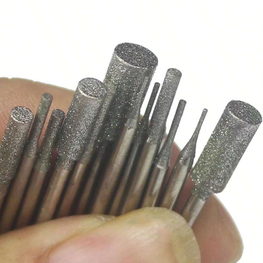 13Pcs Cylindrical Diamond Burr Bits - 3/32 Inch Shank Diamond Drill ...