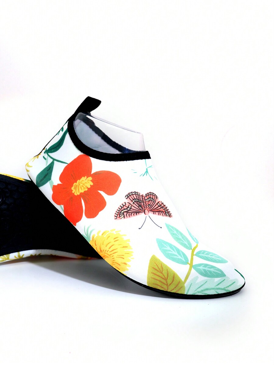 Women White Beach Shoes With Non-Slip And Breathable Printed Soft Sole ...