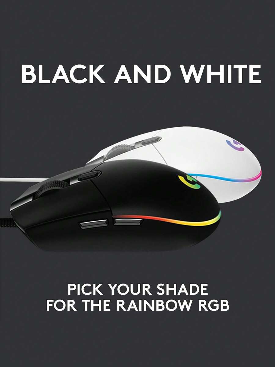 Logitech G102 Wired Gaming Mouse, 8000 DPI, Rainbow Optical Effect LIGHTSYNC RGB, 6 Programmable ...