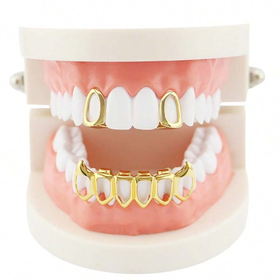 Full Hollow Out Gold Plated Fangs Set Of 2 For Upper Teeth And 6 For ...