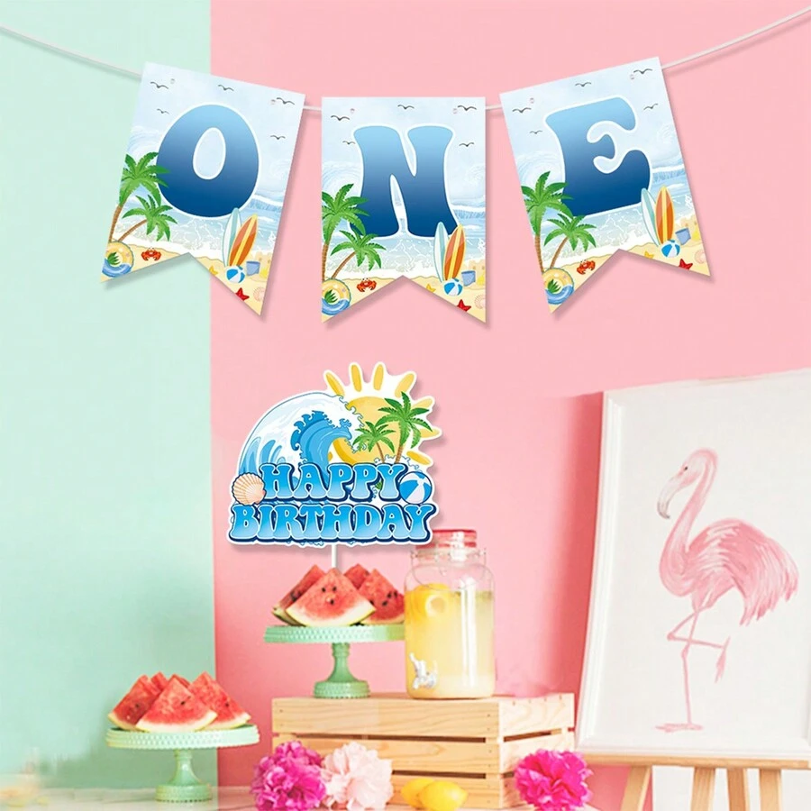 One Beach Themed 1st Birthday Party Decoration- One Banner, Birthday ...