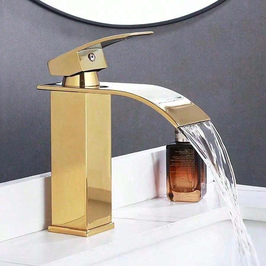 American Gold Wash Basin Flat Mouth Waterfall Faucet 304 Stainless ...