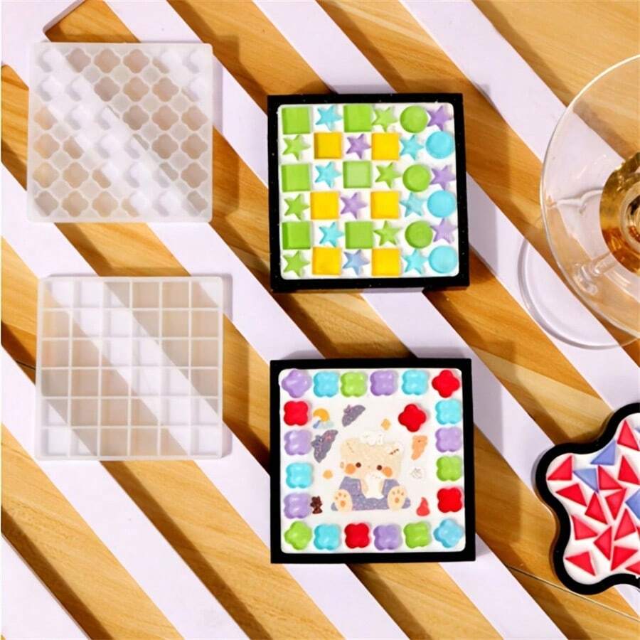 DIY Creative Jigsaw Silicone Mold Mosaic Coaster Sticker Glue Mold Kids ...