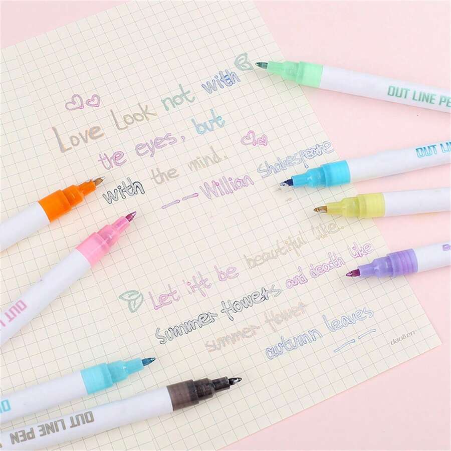 8PCS Colourful Highlighters DIY Double Line Pen Shimmer Dreamy ...
