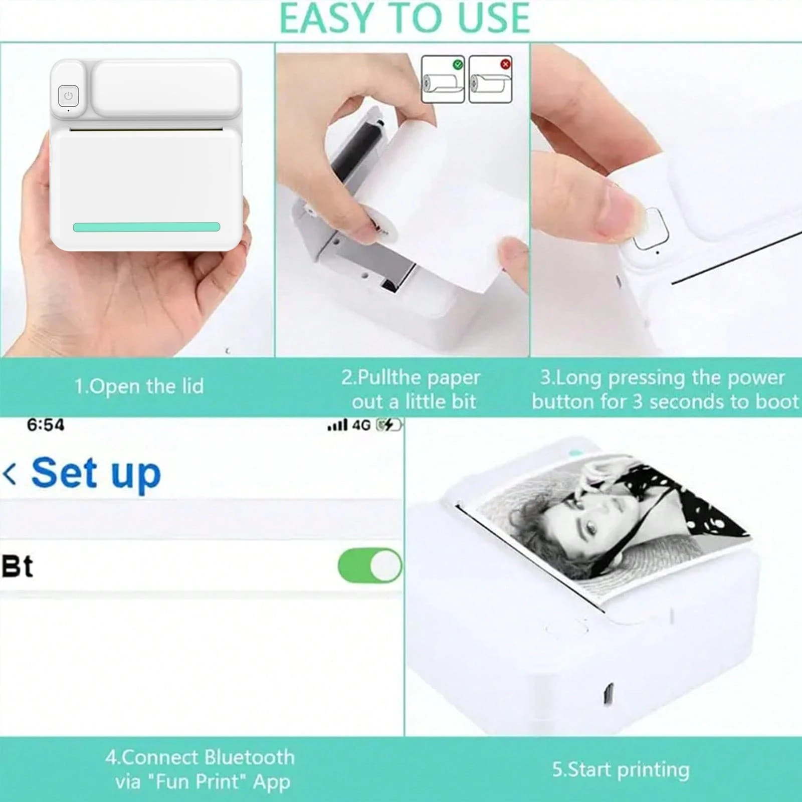 Mini Printer, Wireless Mini Photo Printer, Label Printer (Note: 5 Rolls ...