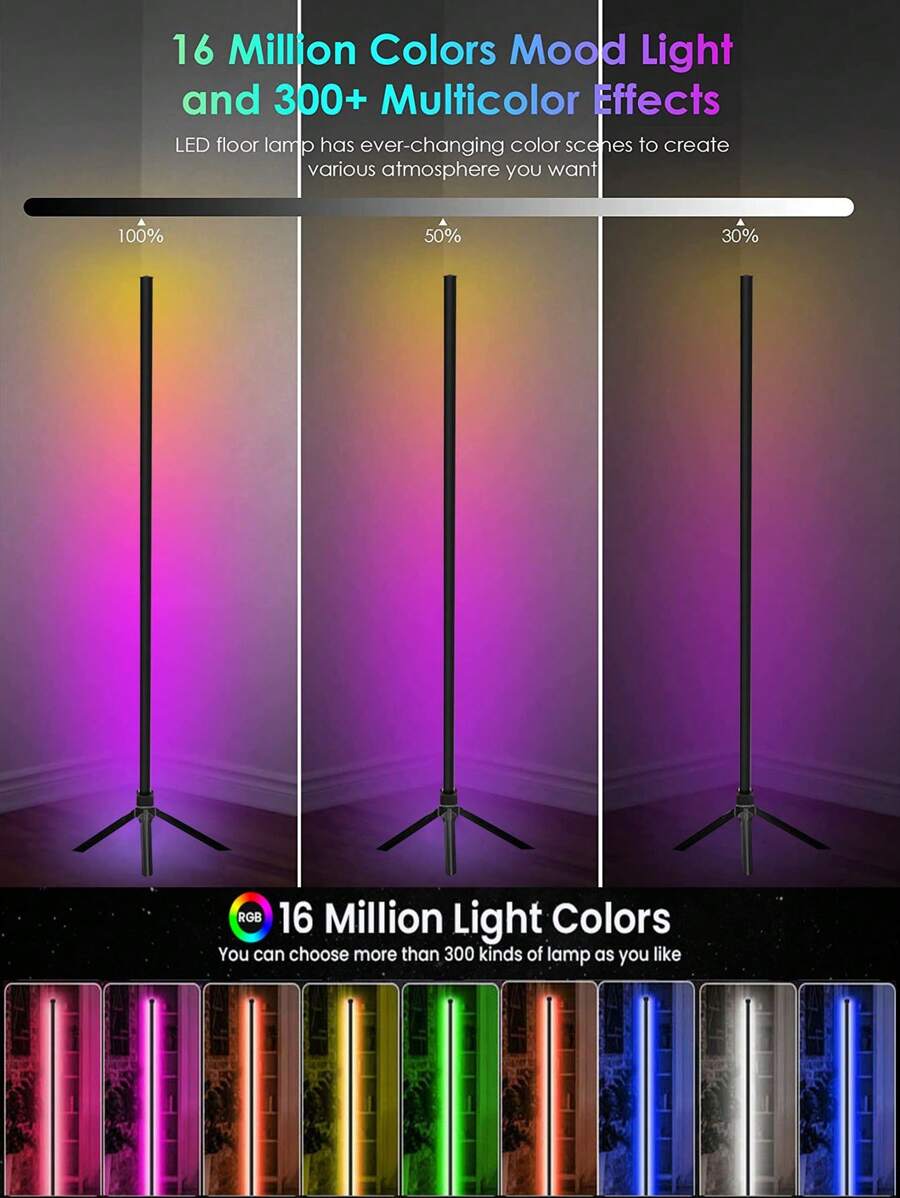 120cm Tripod Floor Lamp, USB Powered 47.24inch RGB Color Changing ...