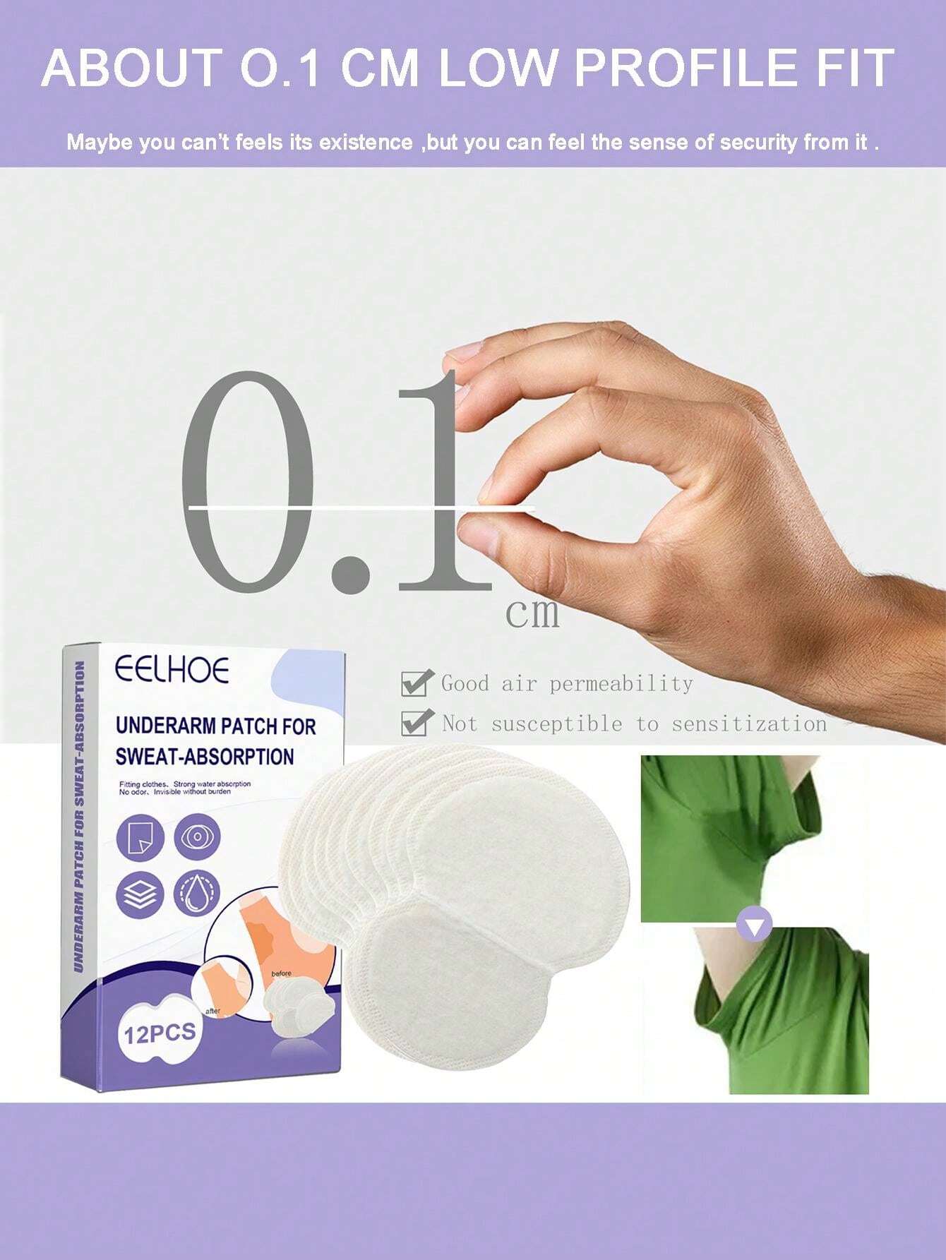 12 Pieces/Pack Underarm Sweat Pads, Unisex Antiperspirant Armpit ...