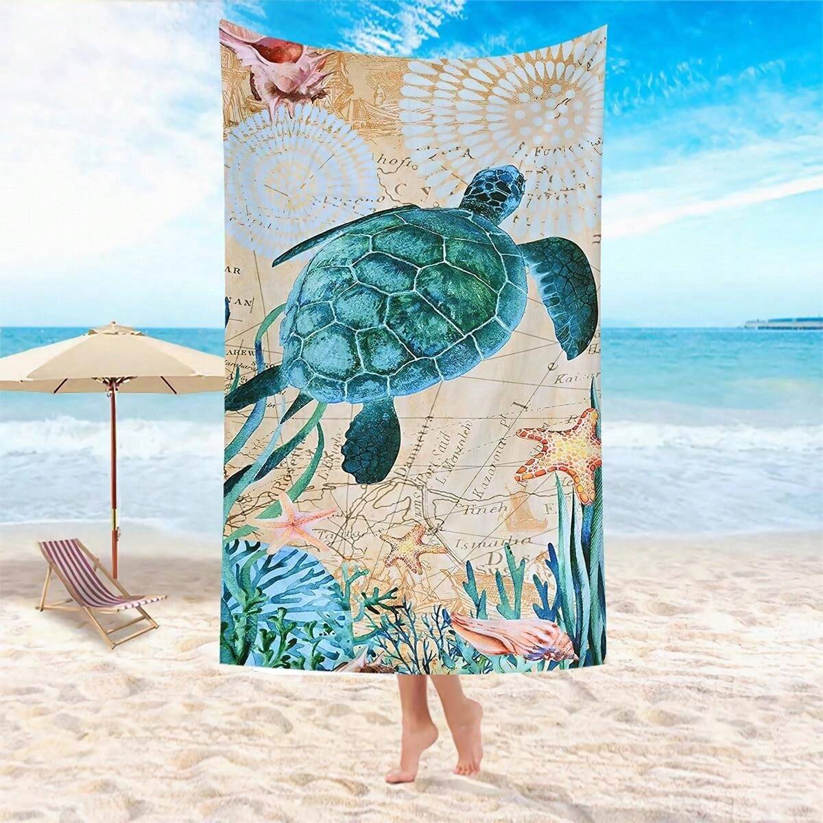 Oceanic Turtle Coral Beach Towel, Super Absorbent Beach Towel ...
