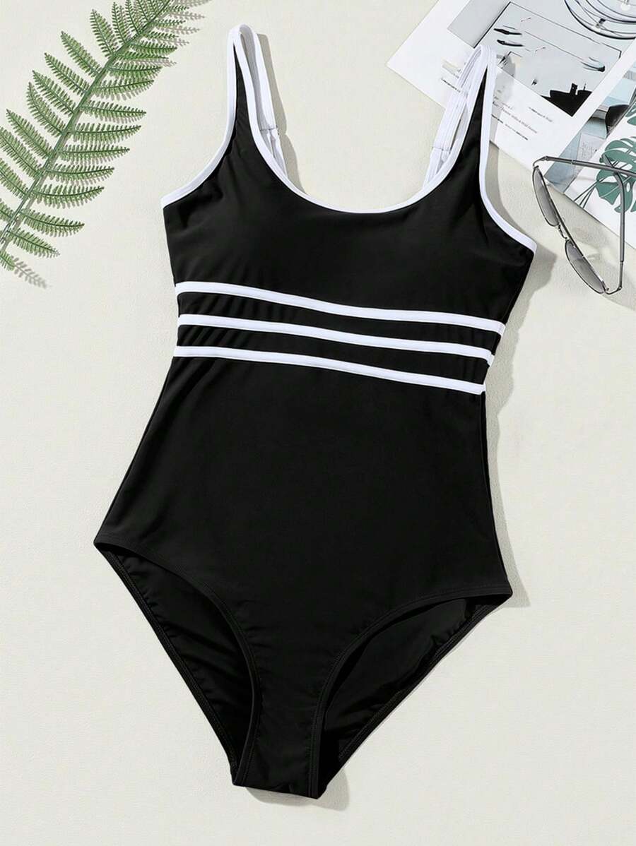 Women's Color Block One Piece Athletic Swimsuit Sports Swimwear High ...