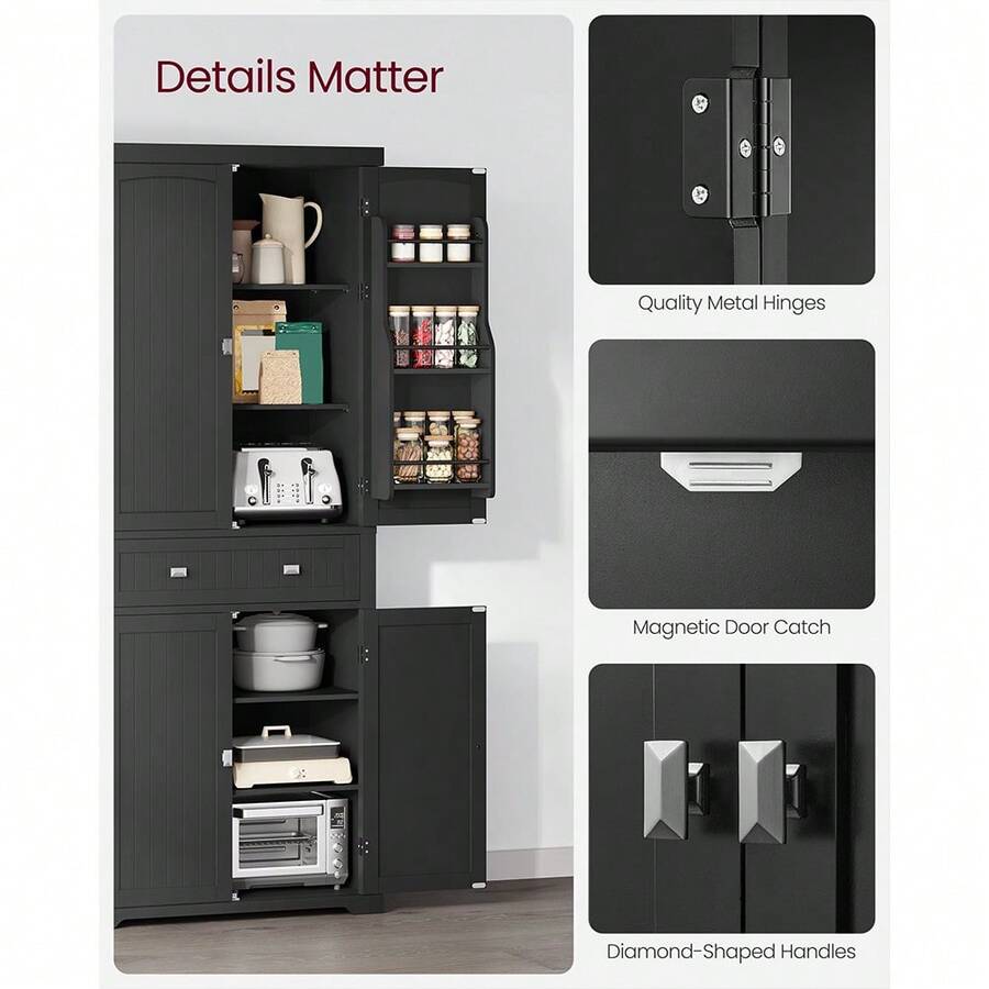 6-Shelf Freestanding Kitchen Storage Cabinet Tall Pantry Cupboard ...