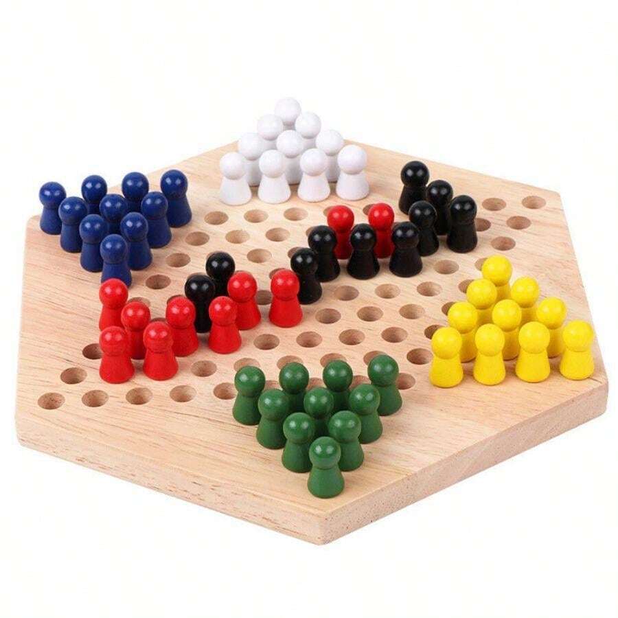 Wooden Hexagon Checkers Children Educational Game Wooden Checkers ...