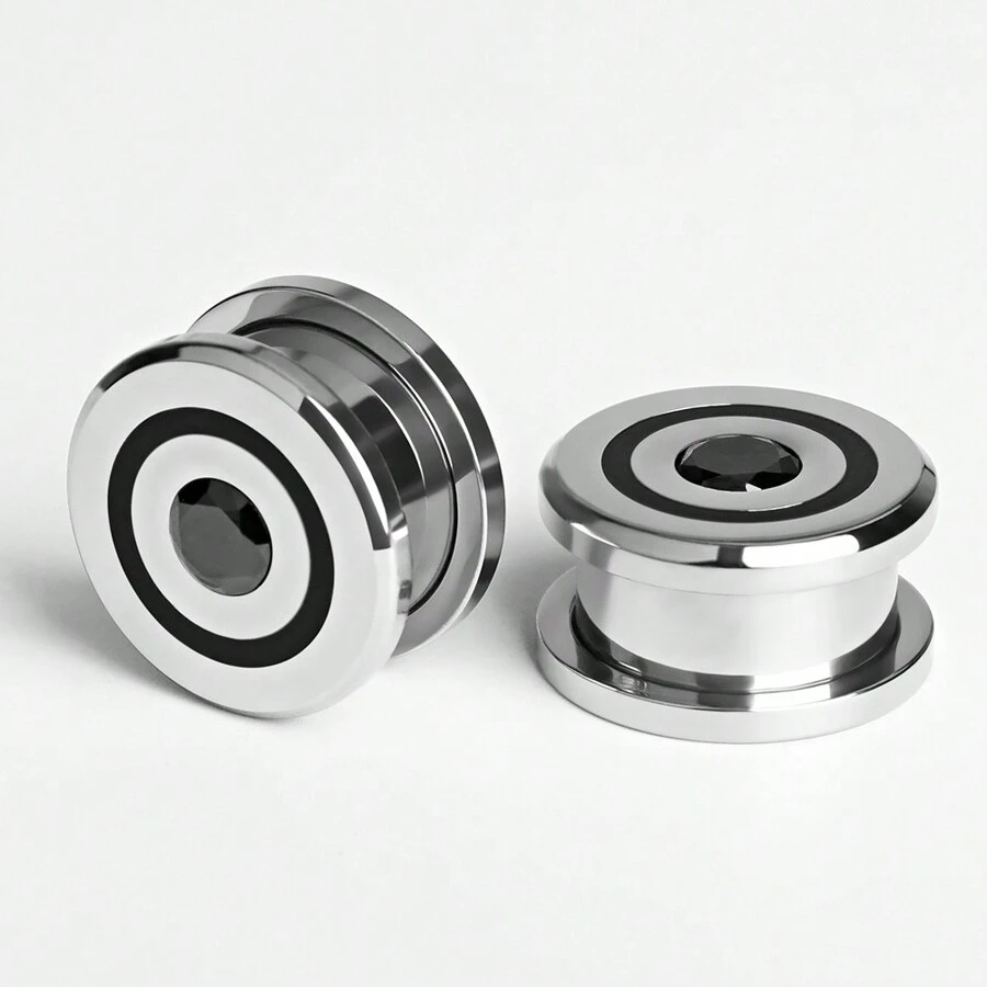 1 Pair Of Personality Stainless Steel Roller Bearing Black Ear ...