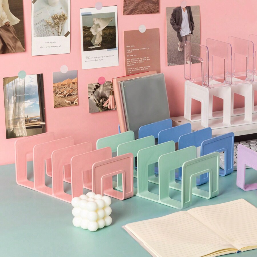 Set Of 2 Desktop Bookshelves, Bookends, File Organizers, Four Split ...