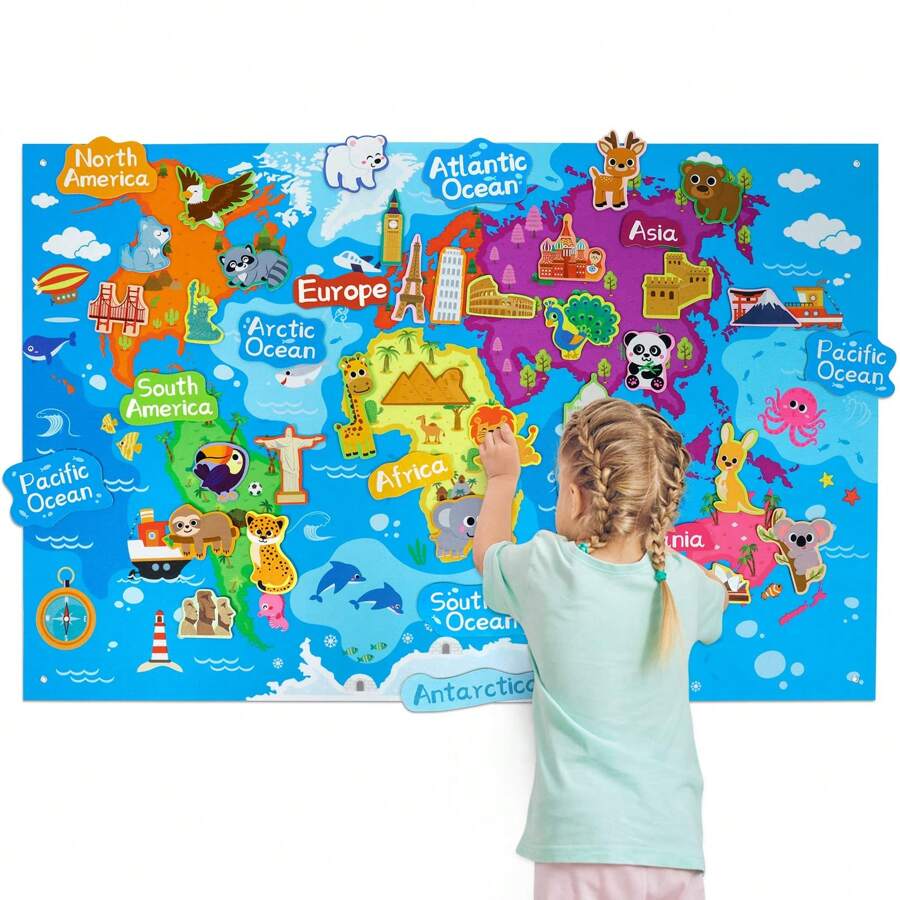 40x27 Inch World Map Felt Board Set, World Map Felt Set, Inertactive ...