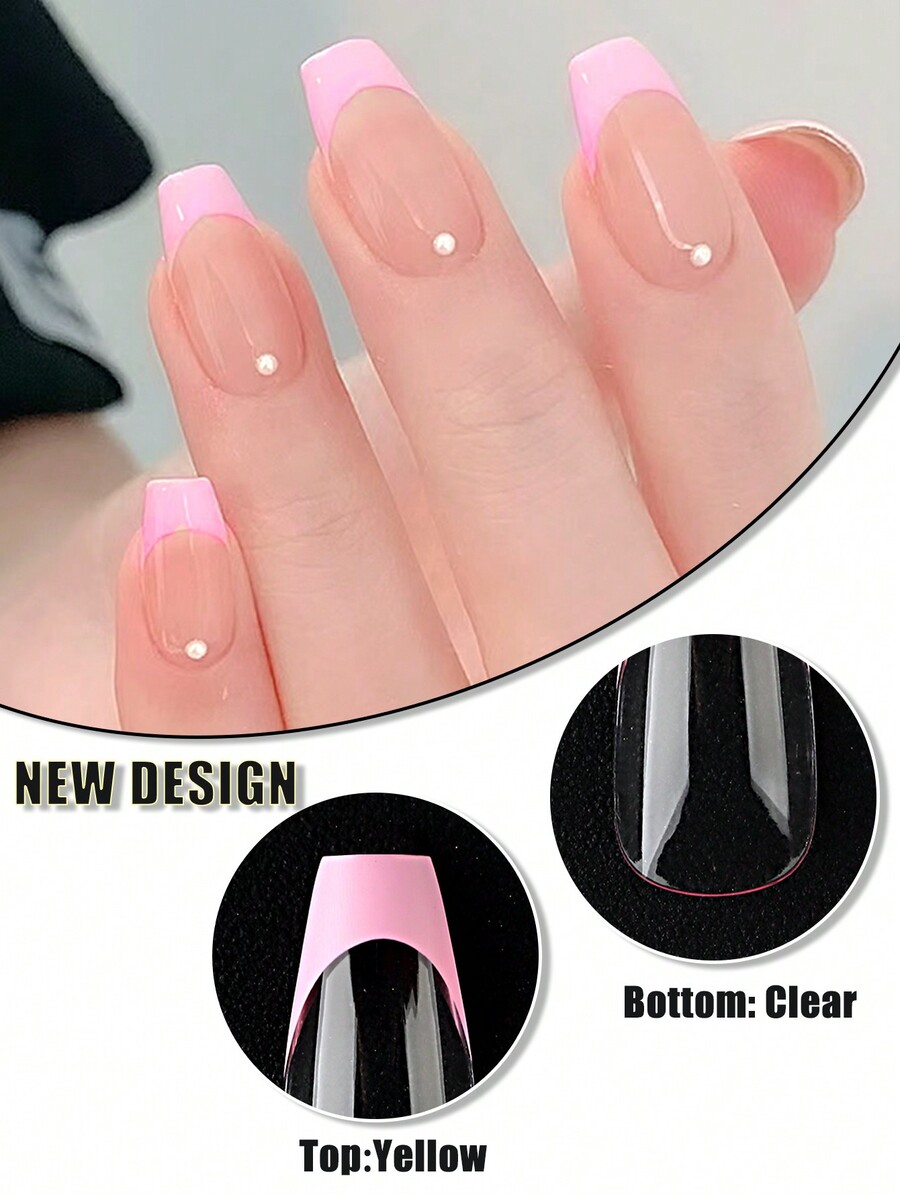 120 PCS Pink Edged Medium Square Trapezoidal French Nail Tips, Full ...