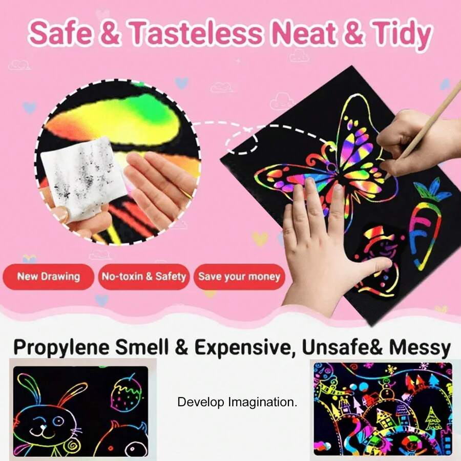10/50 Pcs Rainbow Magic Scratch Paper Art Set, Black Scratch It Off Art ...