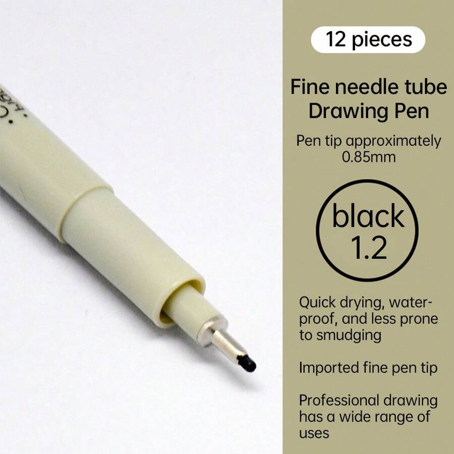 12 Needle Tube Pens, Art Waterproof Hook Pens, Hand Drawn Edge Tracing ...