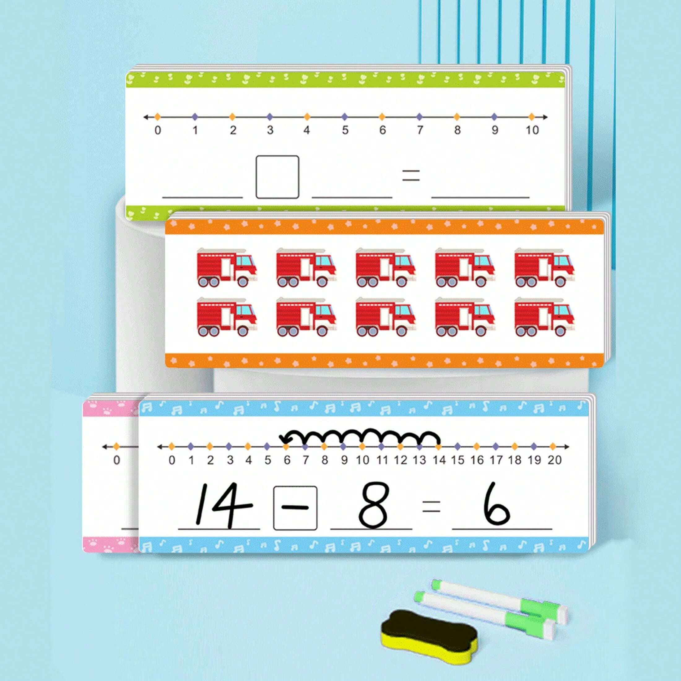 16pcs Educational Dry Erase Number Line Cards For Kids - Addition ...