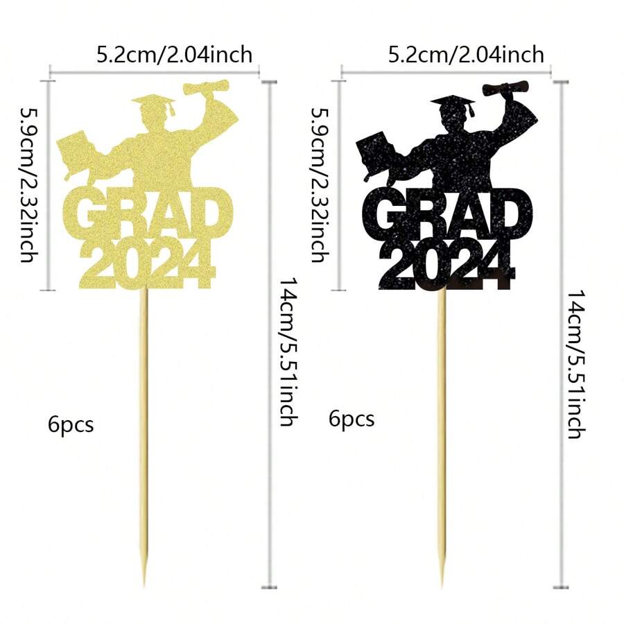12 ST 2024 Student Examen Cupcake Toppers Glitter GRAD 2024 Graduate ...
