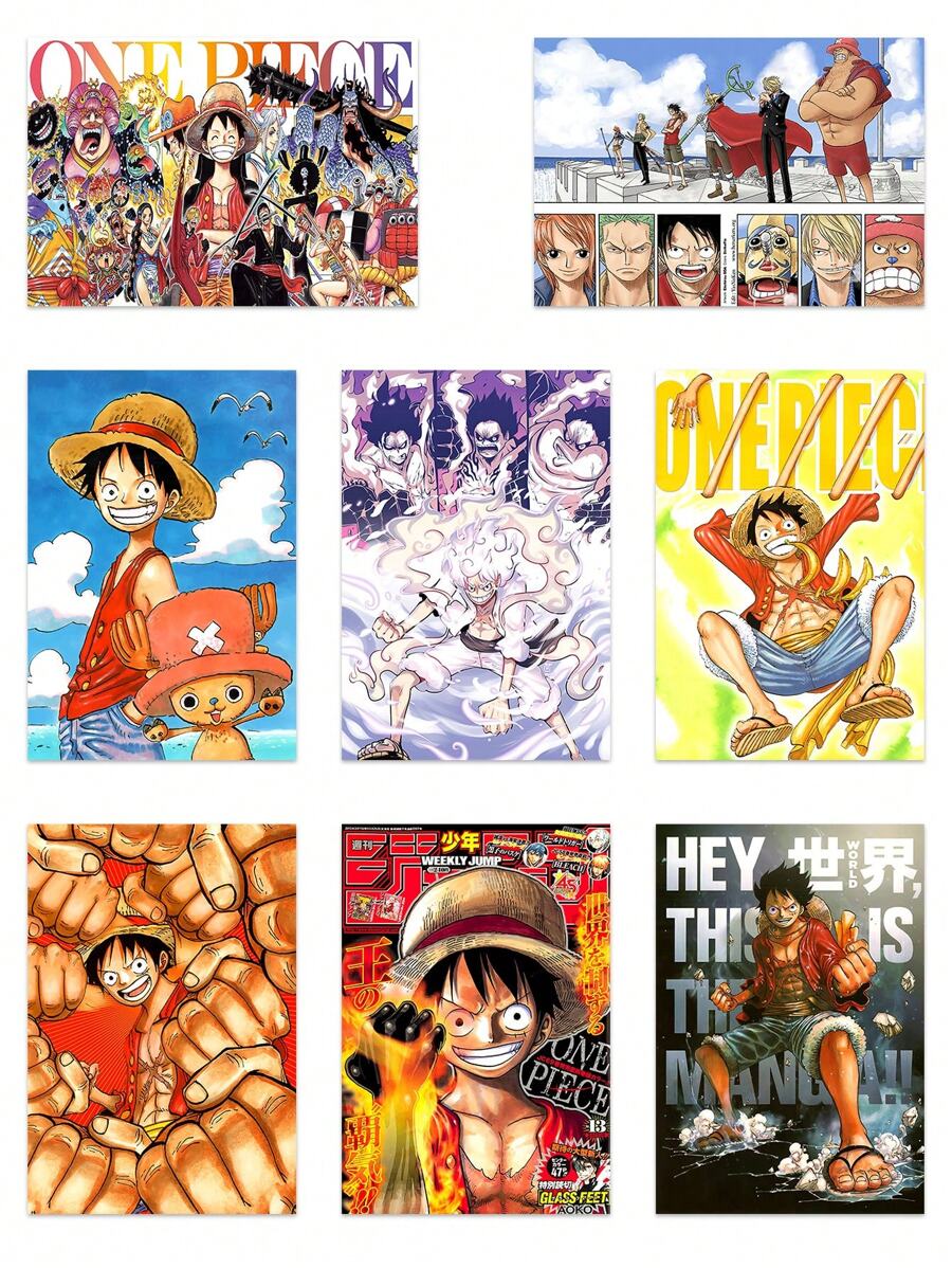 8PCS One Piece Animation Office Classroom Decoration Poster Painting ...
