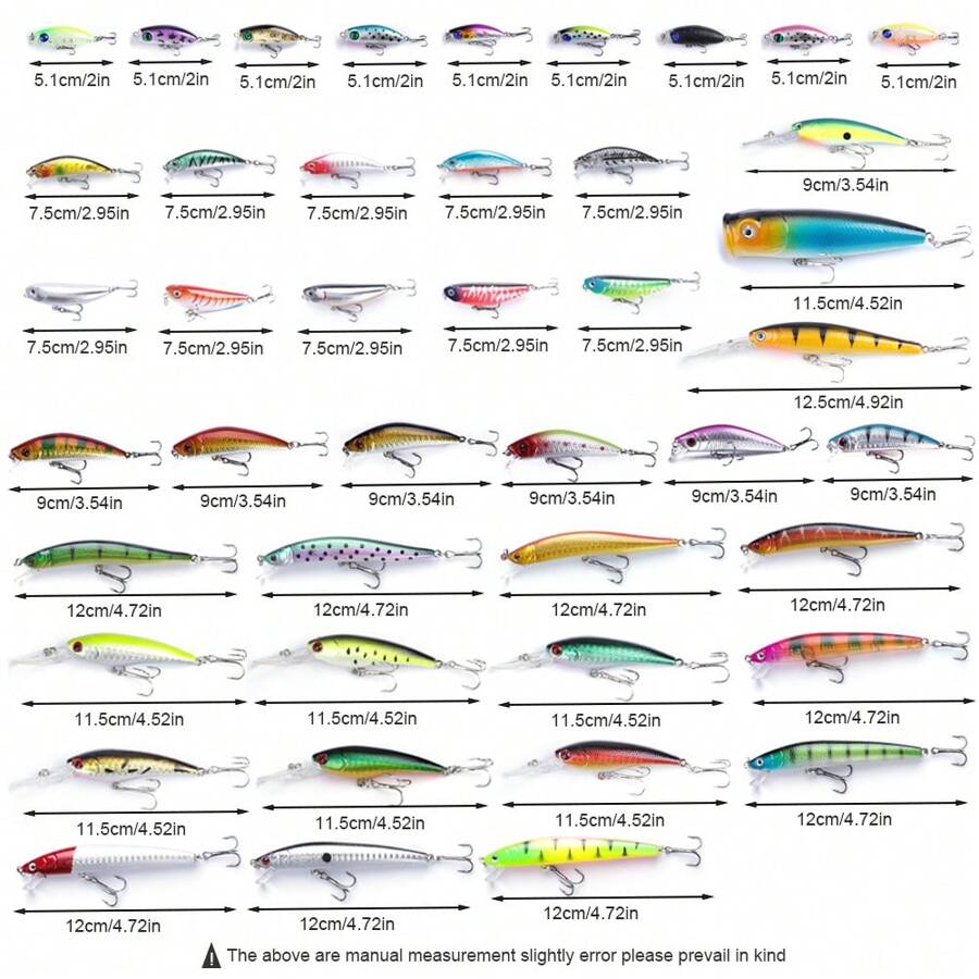 43pcs Fishing Lure Set Mixed Size Includes Minnow Popper Crankbait With Hooks With BoxFor ...