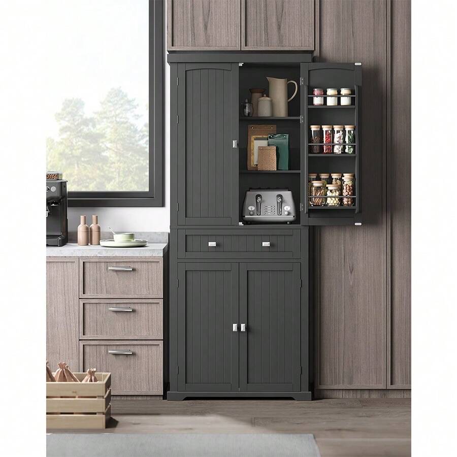 6-Shelf Freestanding Kitchen Storage Cabinet Tall Pantry Cupboard ...