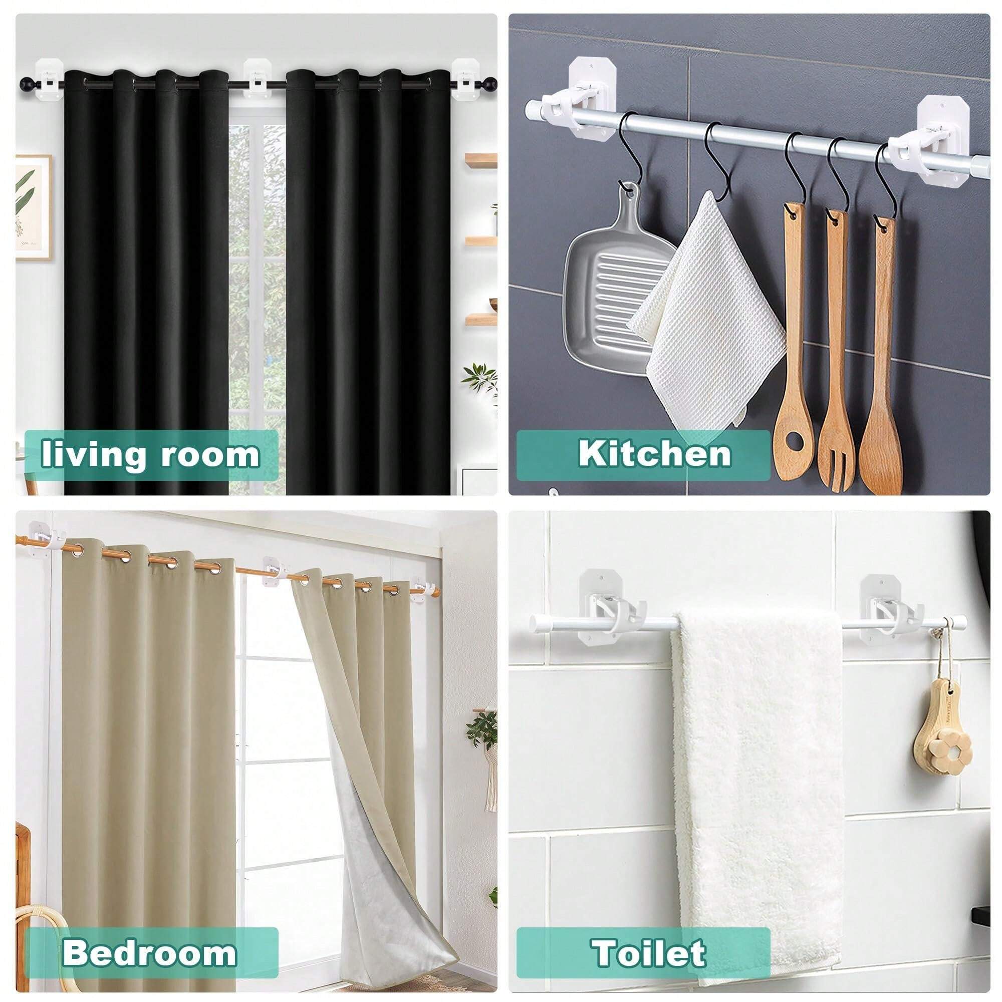 2PCS No Drill Curtain Rod Brackets,Curtain Rod Holders No Drilling ...