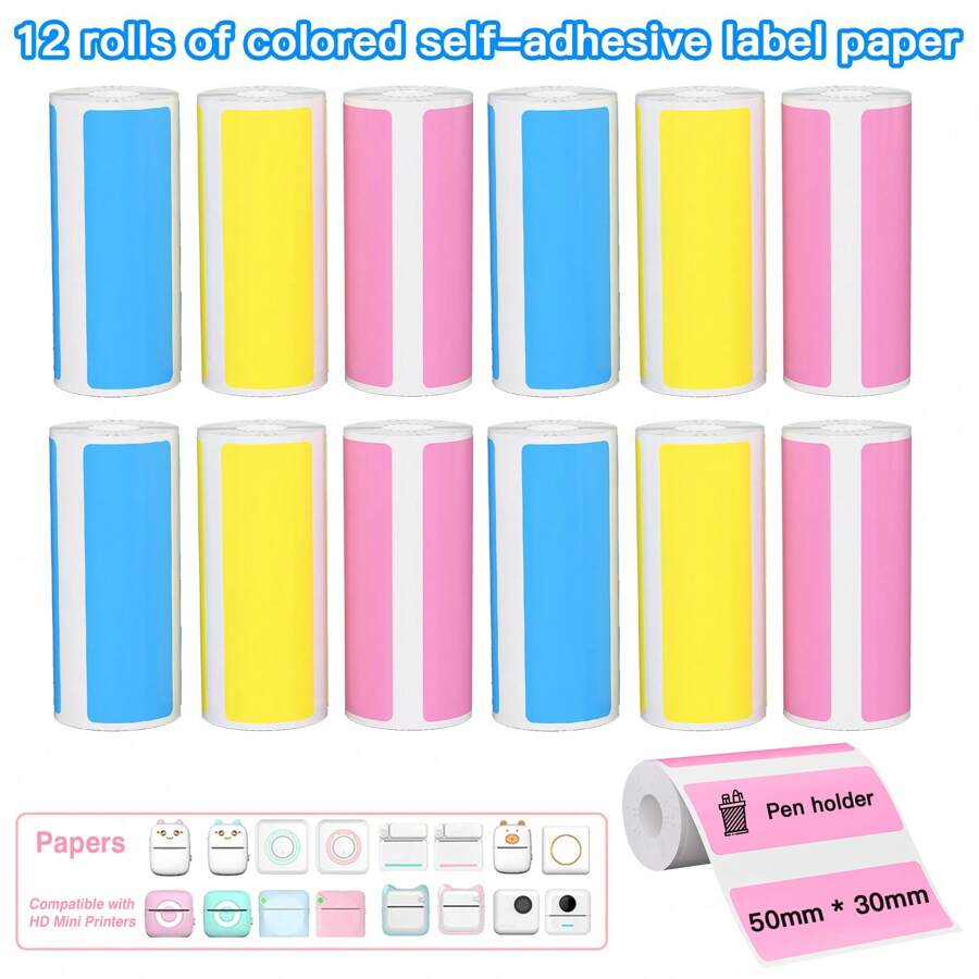 Mini Printer Universal Label Color Label Sticker, 3/6/12 Rolls Of Color ...