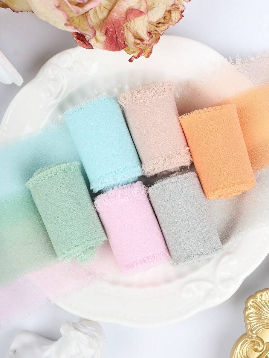 6pcs Hand-Torn Lace Edge Chiffon Silk Ribbon For Wedding Invitations ...