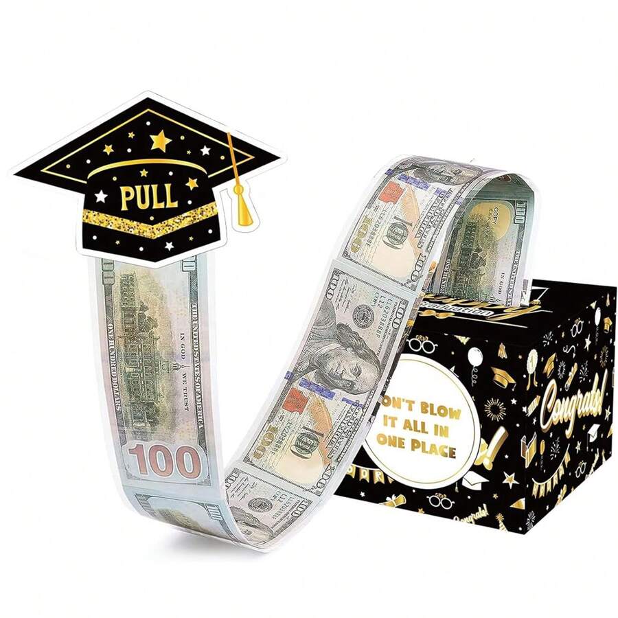 Graduation Money Box For Cash Gift Pull, Black Gold Money Pull Box Gift ...