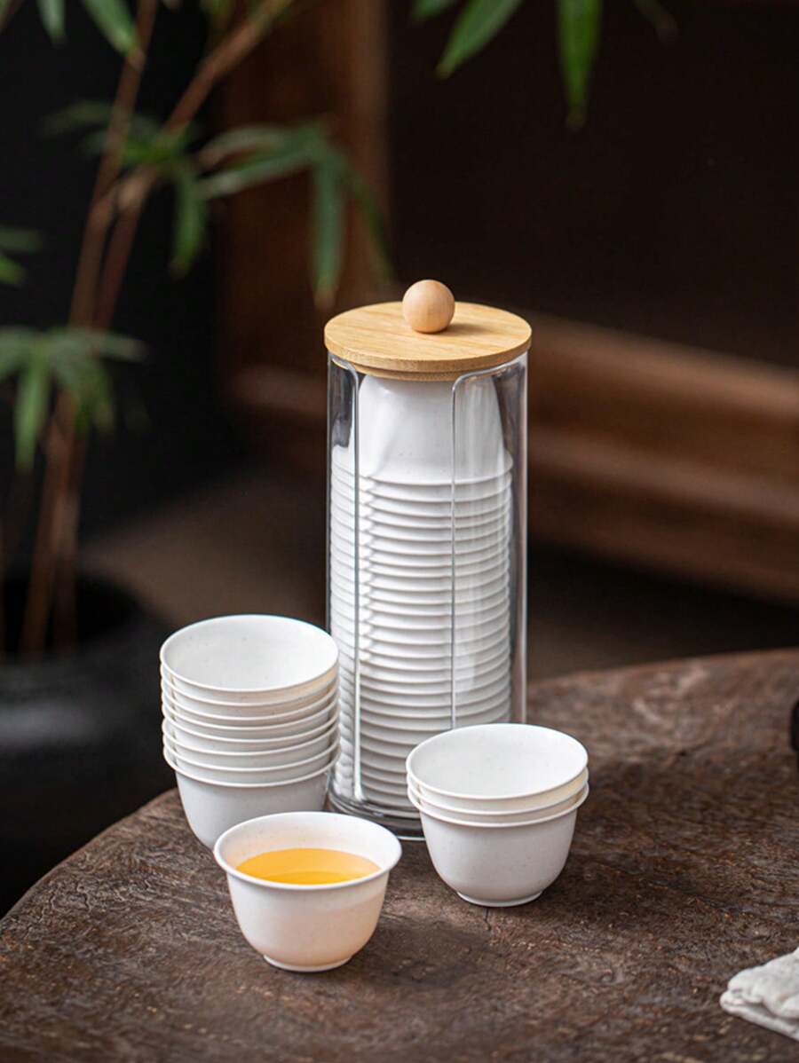 1 Pc, Wood Lid Transparent Teacup Organizer, Rice Husk Disposable ...