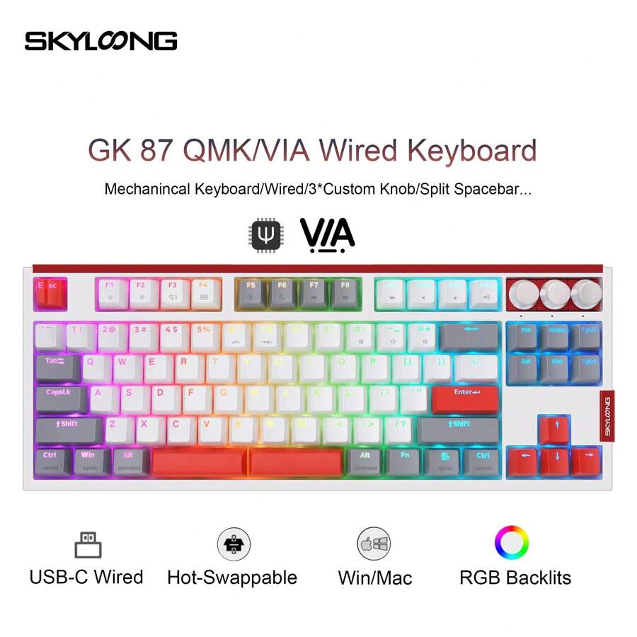 SKYLOONG GK87 QMK/VIA Keyboard USB Wired TKL Gaming Keyboard - VIA ...